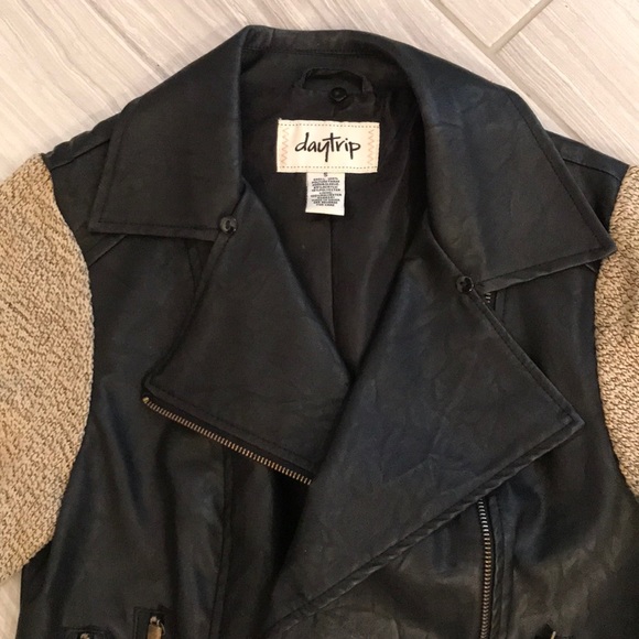 Daytrip | Jackets & Coats | Pleather Jacket With Sweater Sleeves | Poshmark